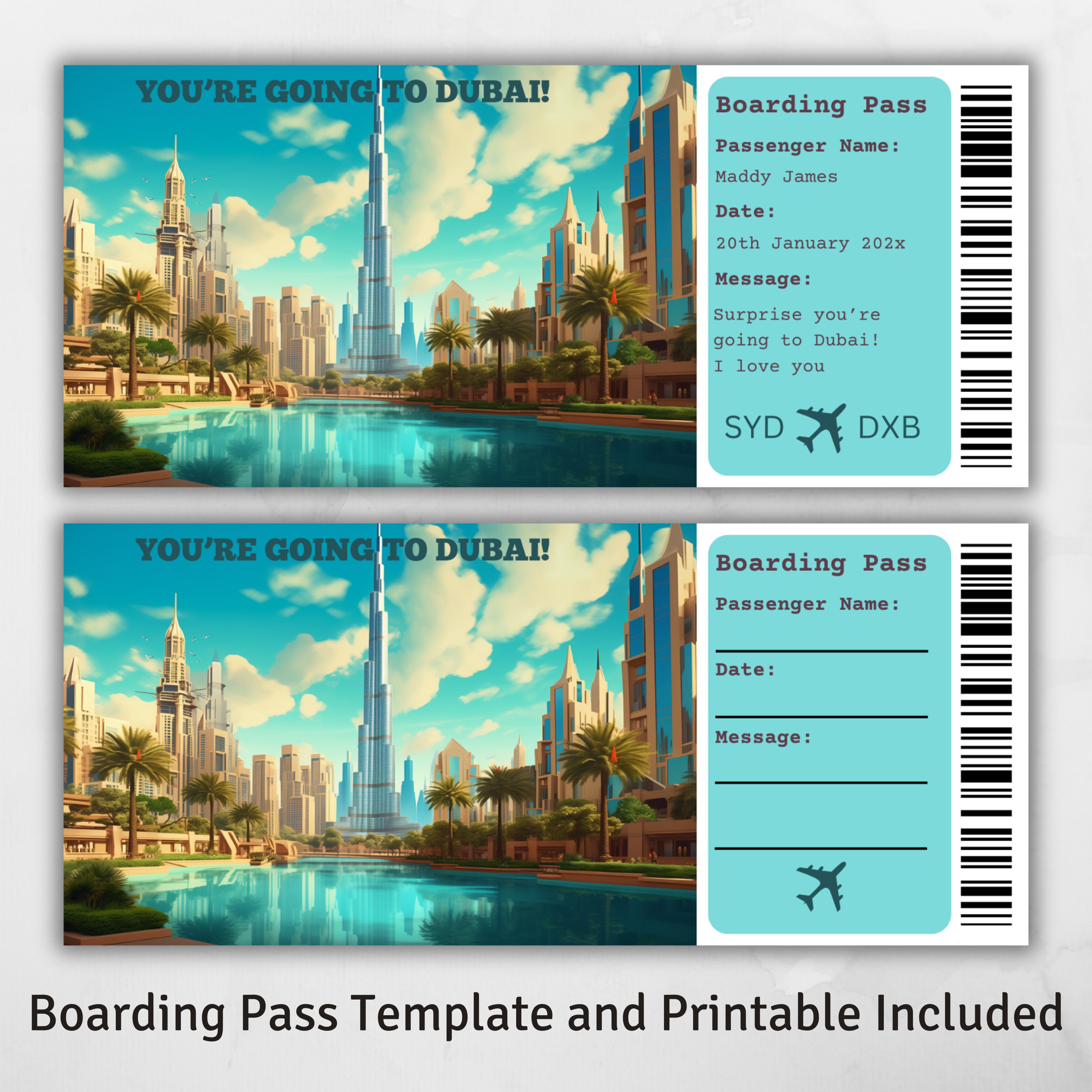 Boarding Pass Dubai, Surprise Trip to Dubai, Surprise Boarding Pass ...