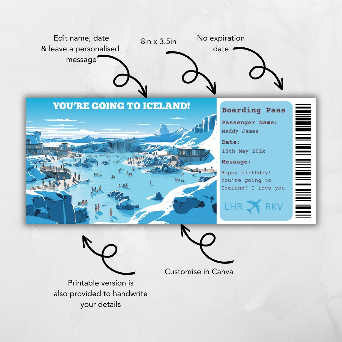 Boarding Pass Iceland, Surprise Trip to Iceland, Surprise Boarding Pass ...