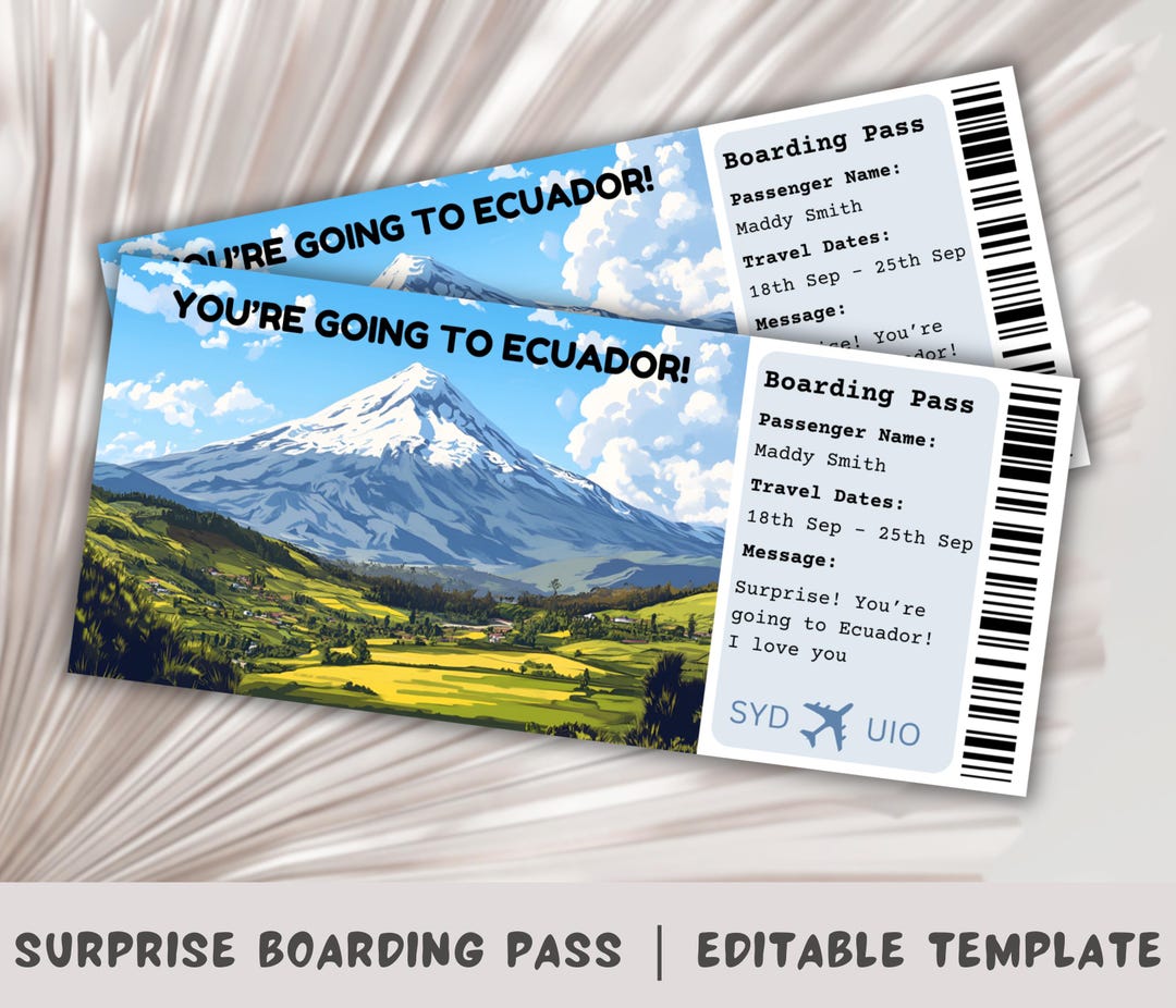 Boarding Pass Ecuador, Surprise Boarding Pass Template, You’re Going to ...