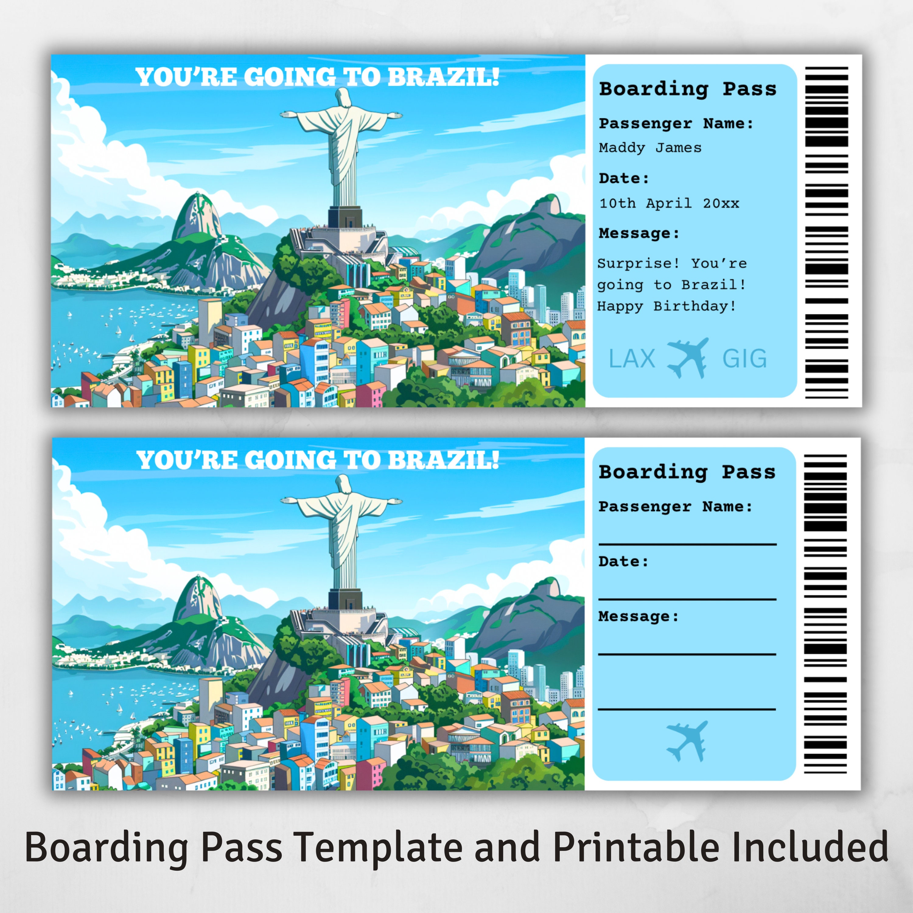 Boarding Pass Brazil, Surprise Boarding Pass Template, Brazil Trip ...