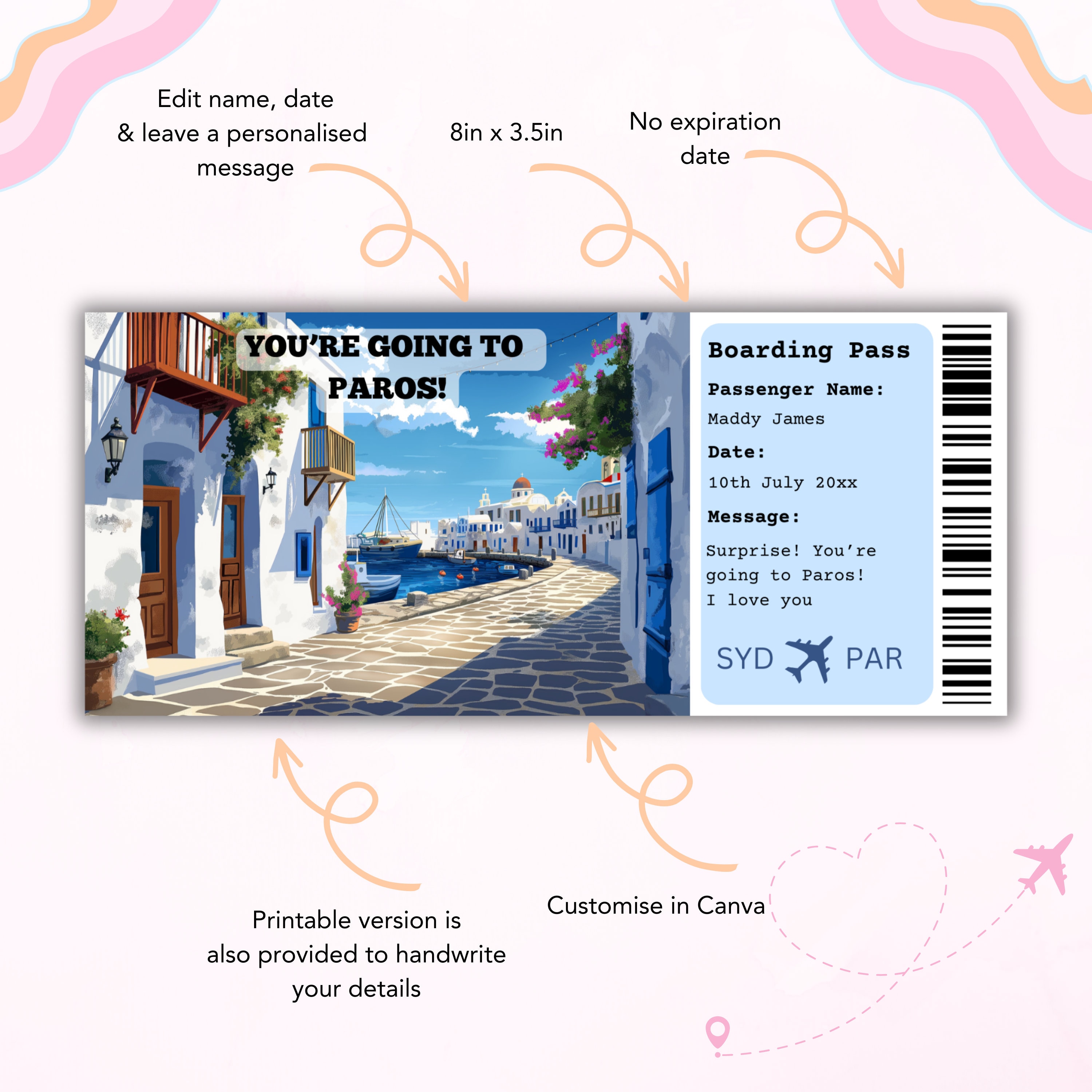 Boarding Pass Paros, Surprise Trip to Paros, Surprise Boarding Pass ...