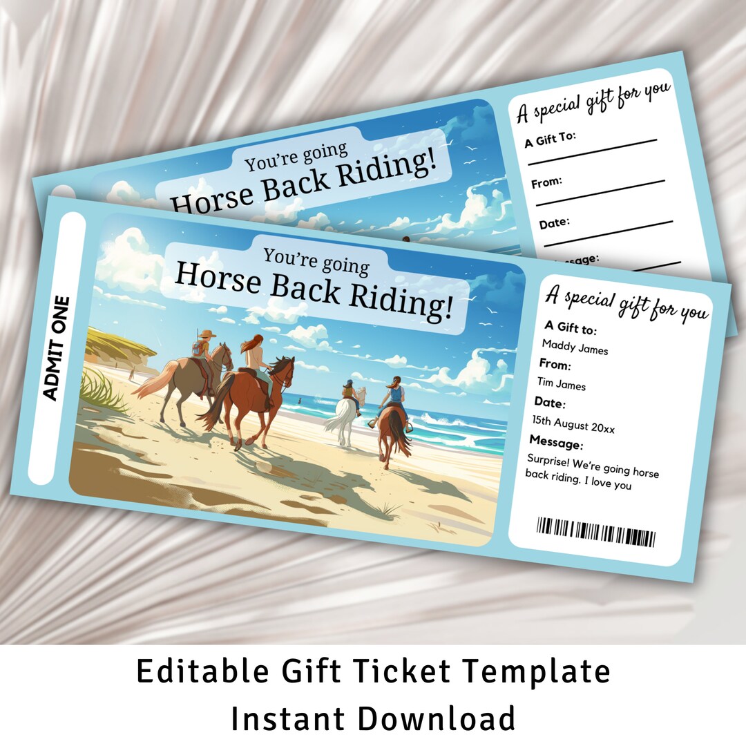 Horse Back Riding Gift Ticket, Surprise Horse Ride Gift Voucher ...