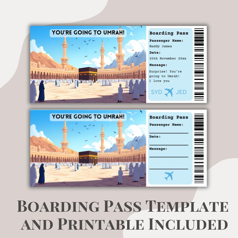 Boarding Pass Umrah, Surprise Boarding Pass Template, Umrah Trip ...