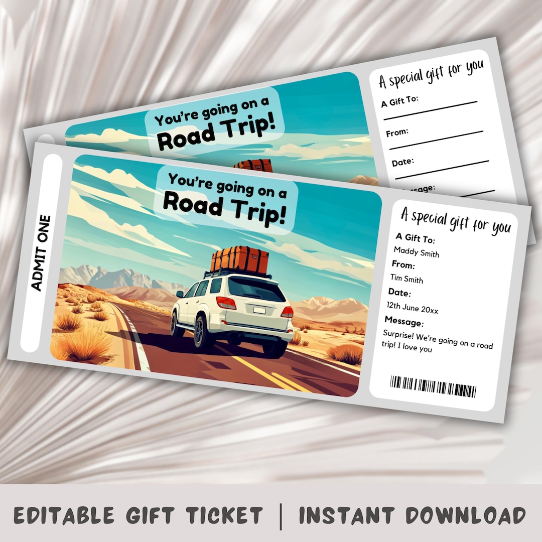 Road Trip Gift Ticket, Surprise Trip Gift Voucher, Surprise Ticket ...