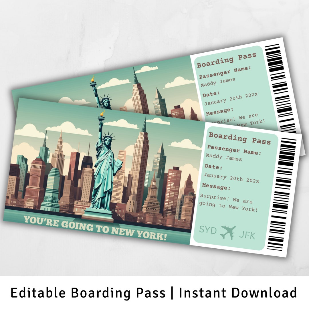 Boarding Pass New York, Surprise Trip to New York, Surprise Boarding ...