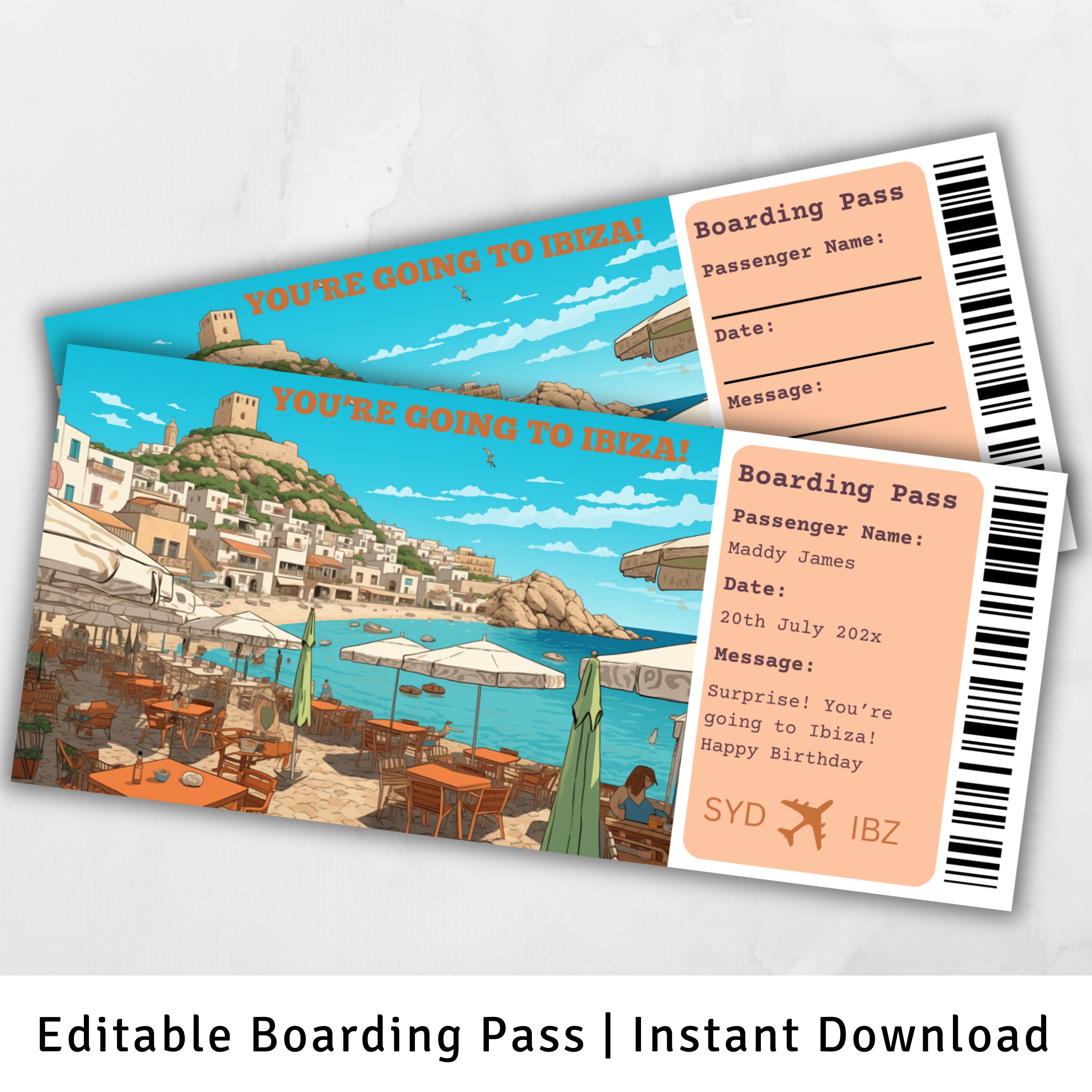 Boarding Pass Ibiza, Surprise Trip to Ibiza, Surprise Boarding Pass ...