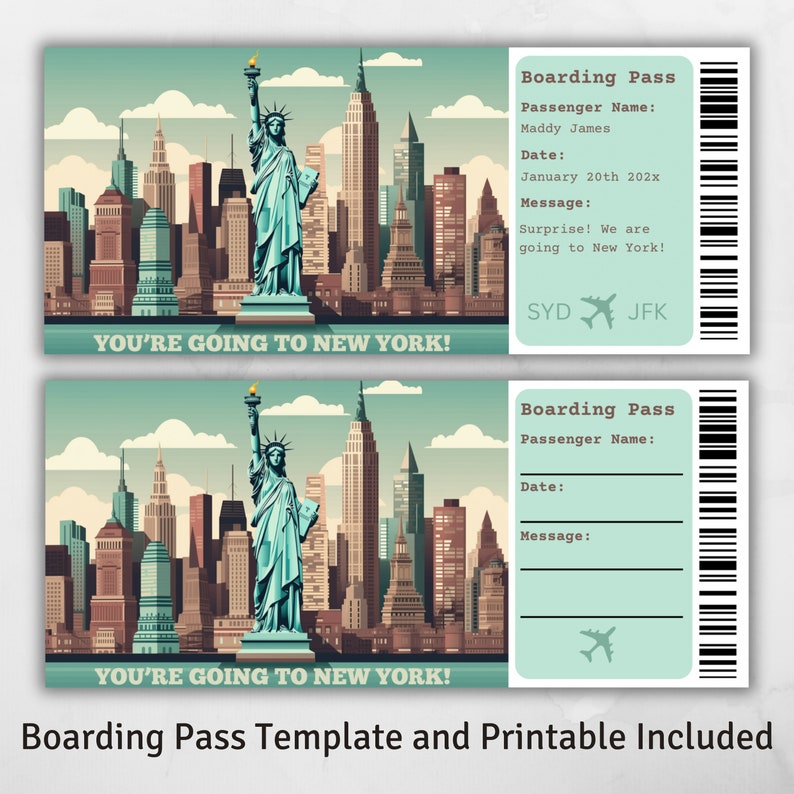 Boarding Pass New York, Surprise Trip to New York, Surprise Boarding ...