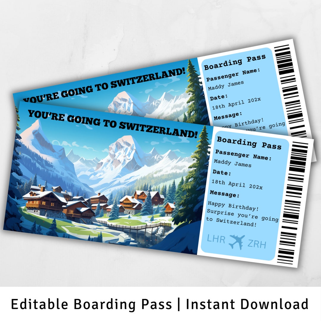 Boarding Pass Switzerland, Surprise Trip to Switzerland, Surprise ...