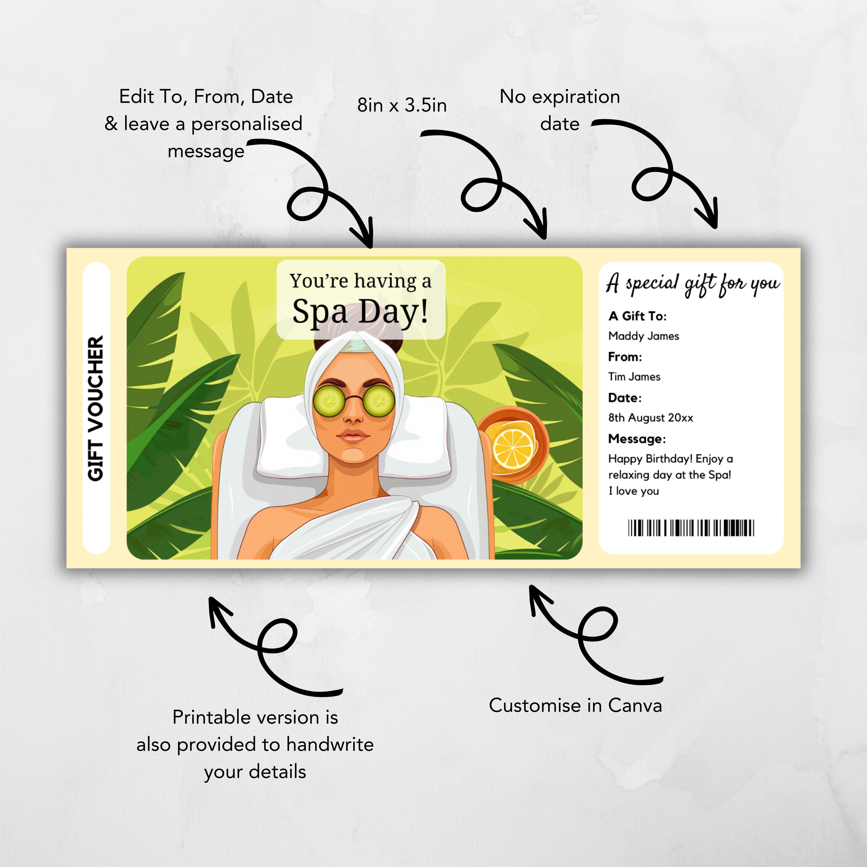Spa Day Gift Voucher, Spa Gift Ticket Template, Surprise Ticket Reveal ...