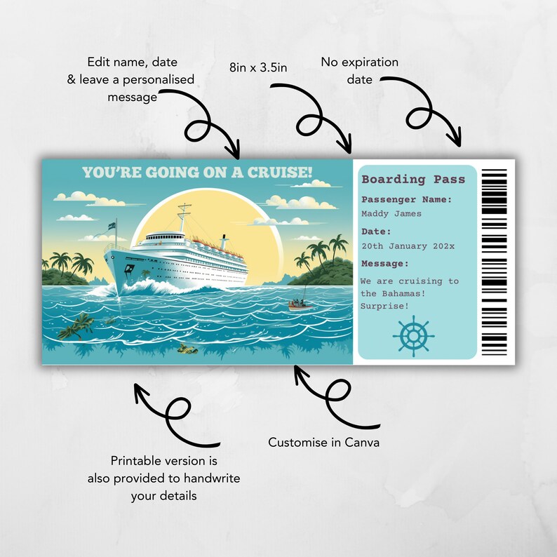 Cruise Boarding Pass, Surprise Cruise, Surprise Boarding Pass Template ...
