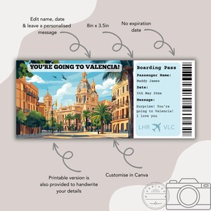 Boarding Pass Valencia, Surprise Boarding Pass Template, Valencia Trip ...