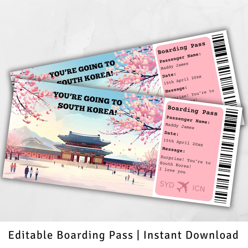 Boarding Pass South Korea, Surprise Boarding Pass Template, South Korea ...