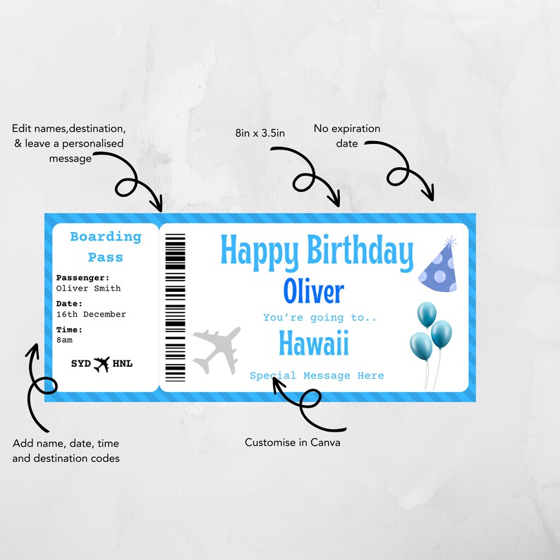 Birthday Boarding Pass Boarding Card Boarding Pass Template - Etsy
