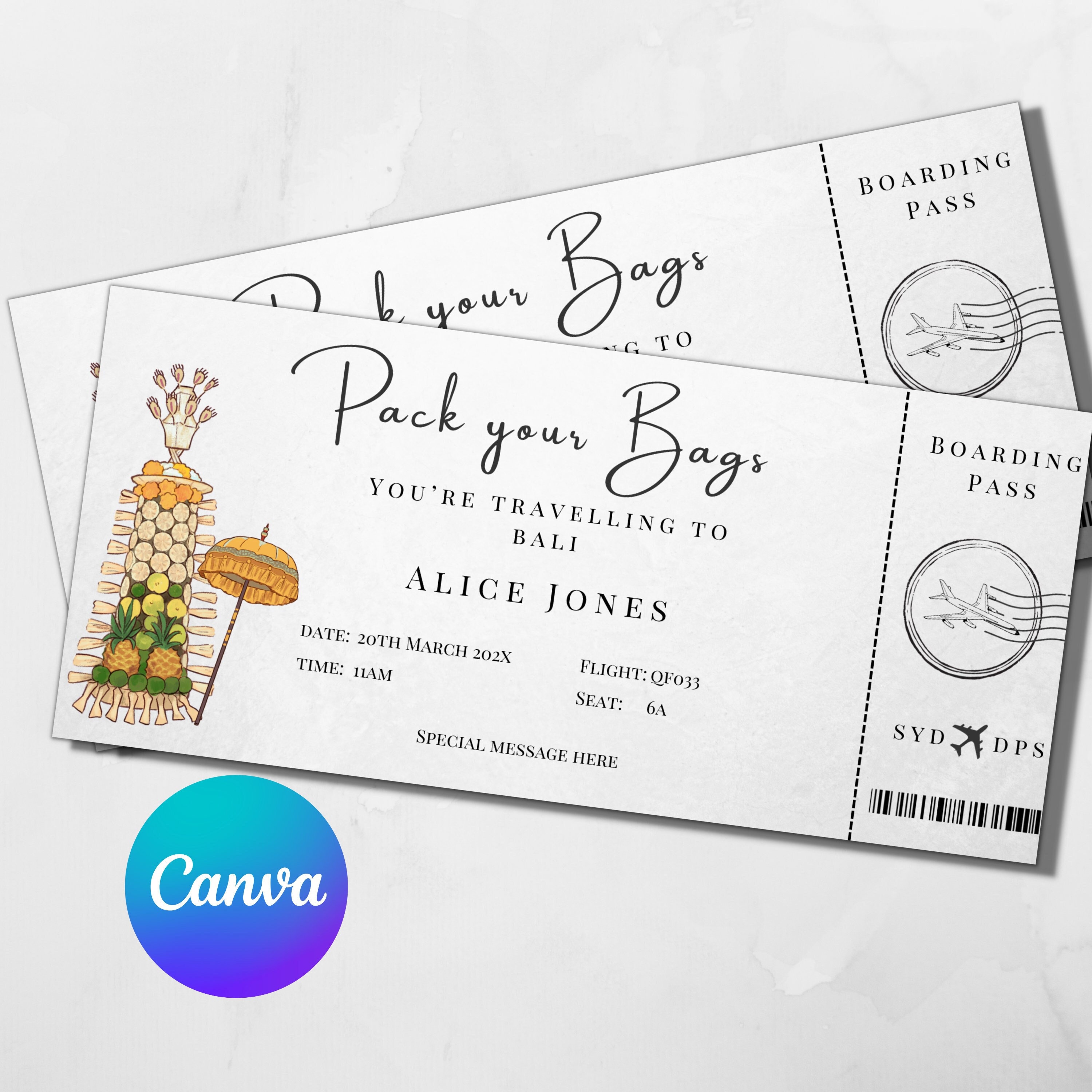 Boarding Pass Surprise Boarding Card Boarding Pass Template - Etsy
