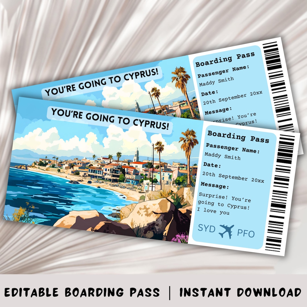 Boarding Pass Cyprus, Surprise Boarding Pass Template, Cyprus Trip ...