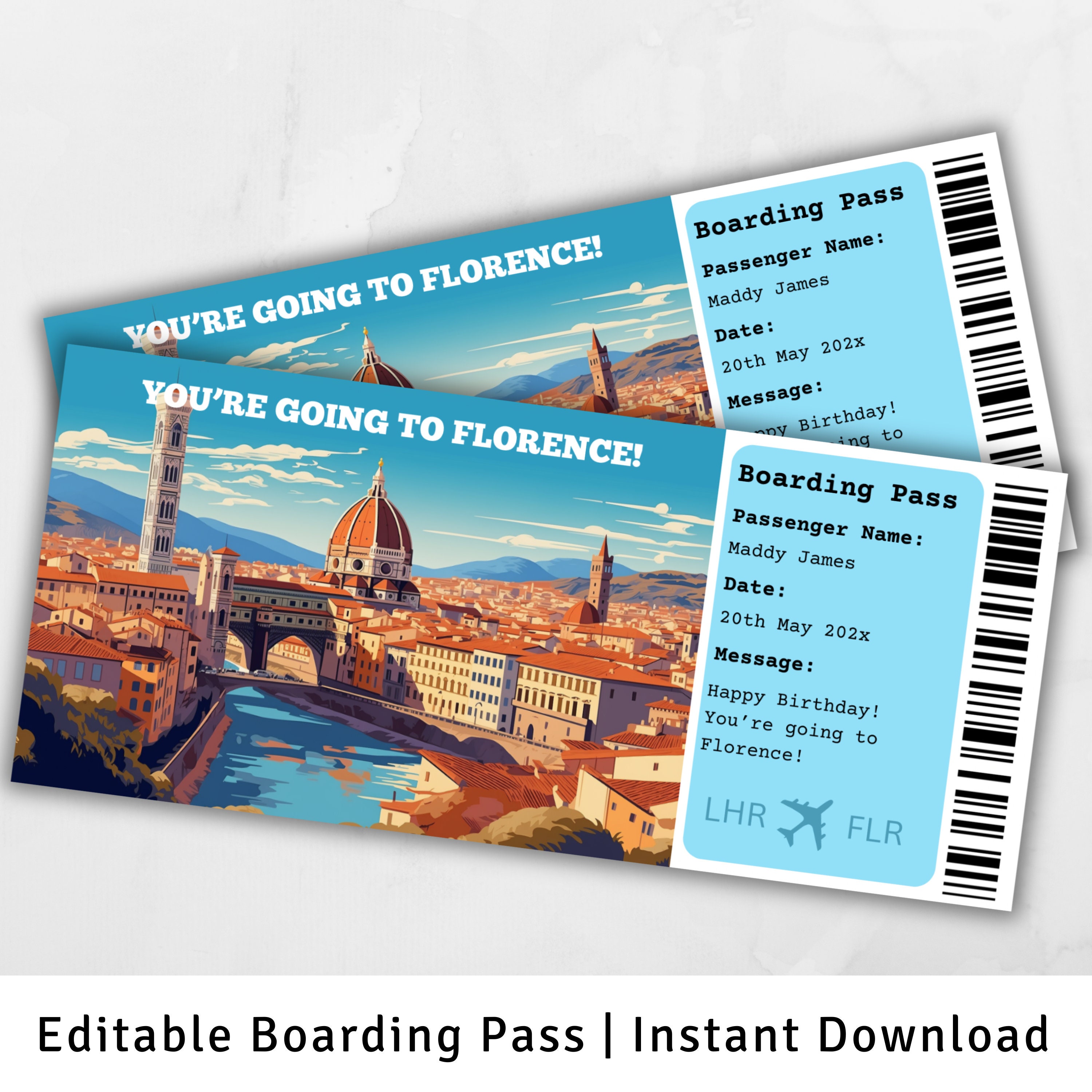 Boarding Pass Florence, Surprise Trip to Florence, Flight Ticket ...
