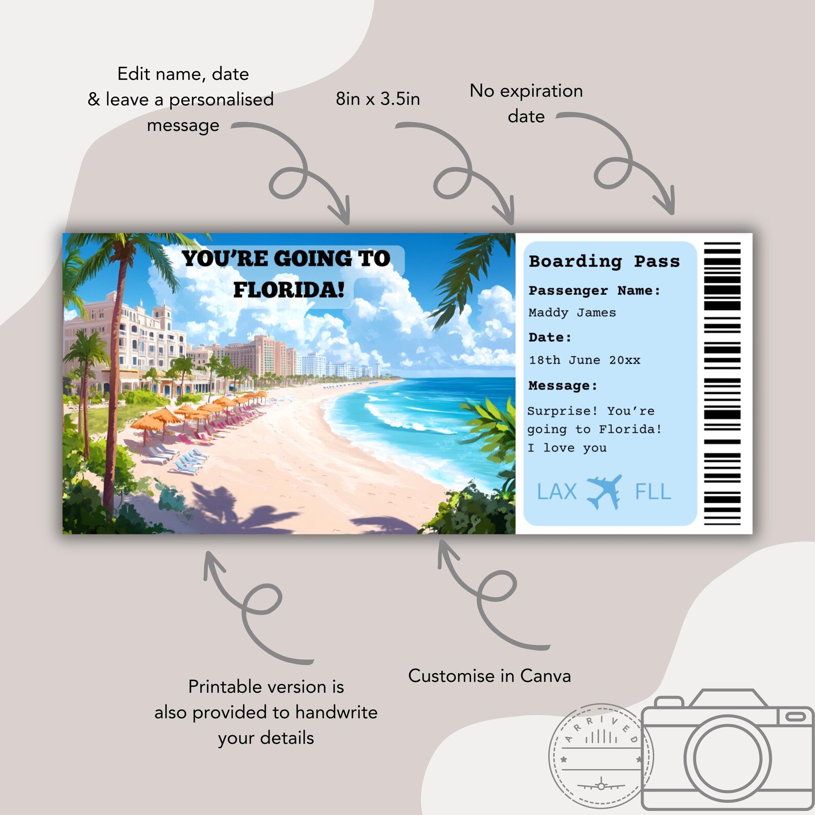 Boarding Pass Florida, Surprise Boarding Pass Template, Florida Trip ...
