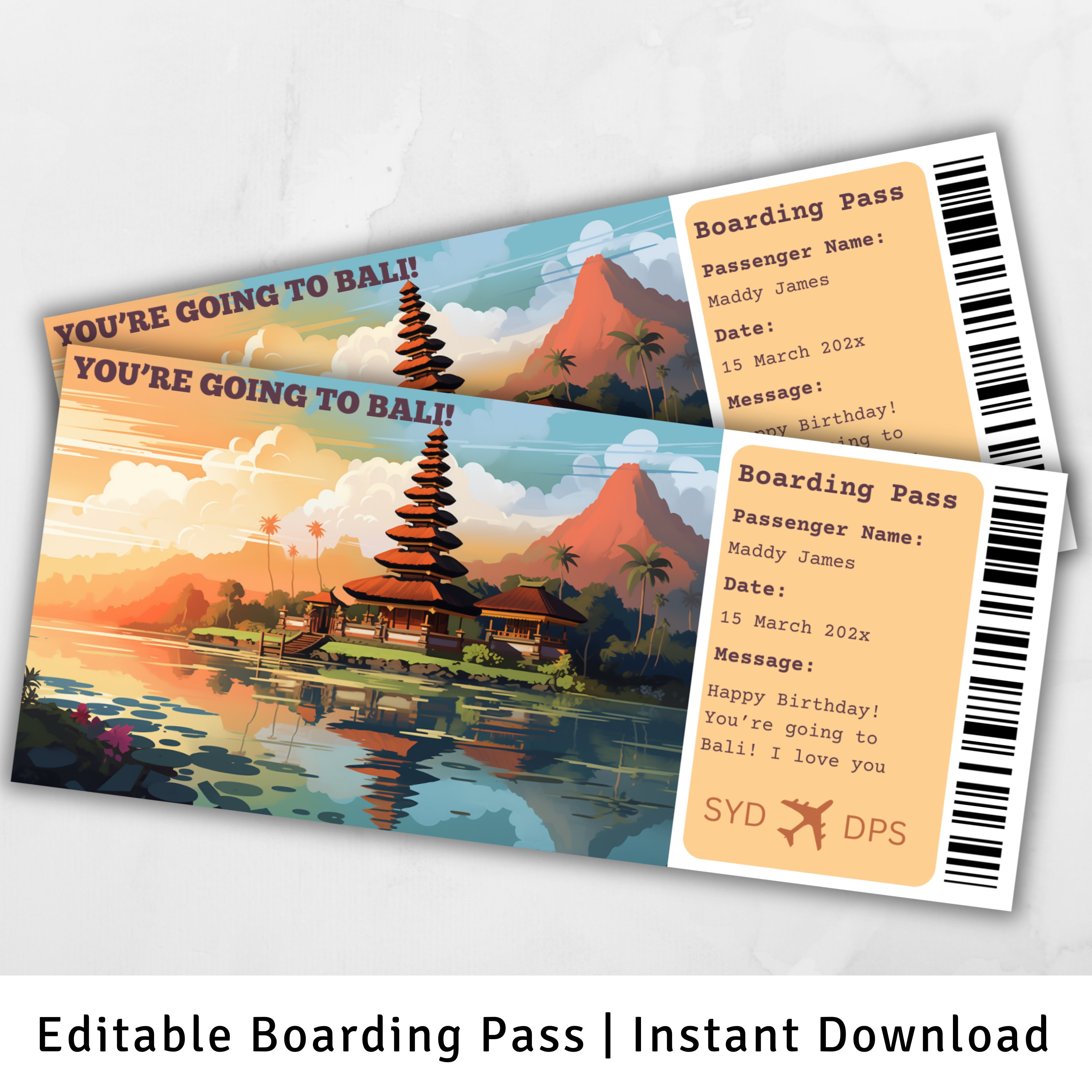 Boarding Pass Bali, Surprise Trip to Bali, Surprise Boarding Pass ...