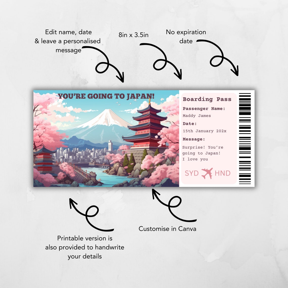 Boarding Pass Japan, Surprise Trip to Japan, Surprise Boarding Pass ...