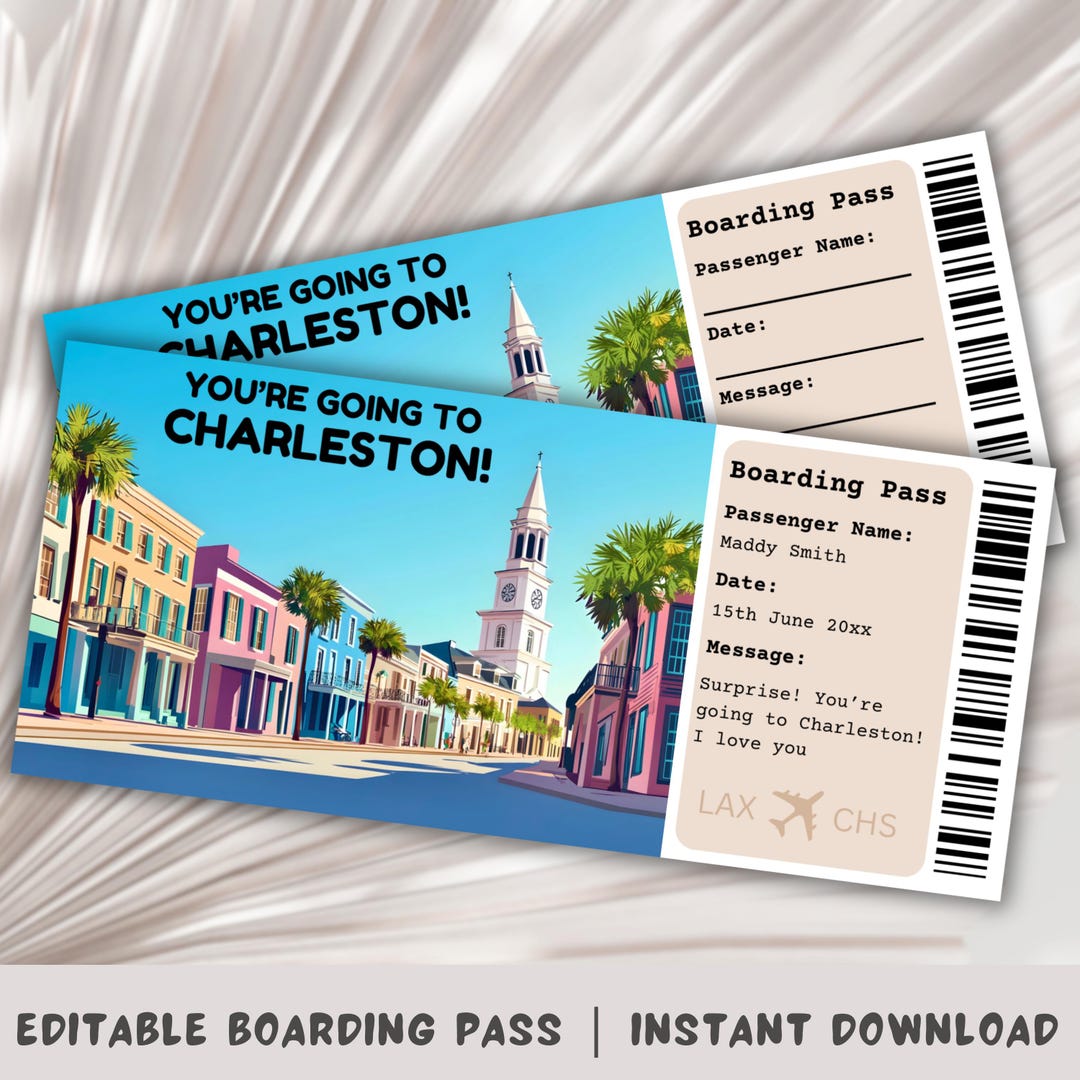 Boarding Pass Charleston, Surprise Trip South Carolina, Surprise ...