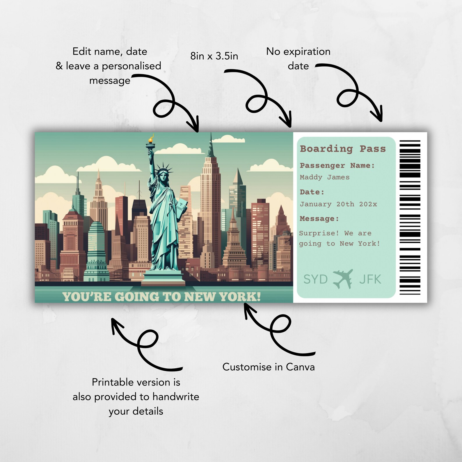 Boarding Pass New York, Surprise Trip to New York, Surprise Boarding ...