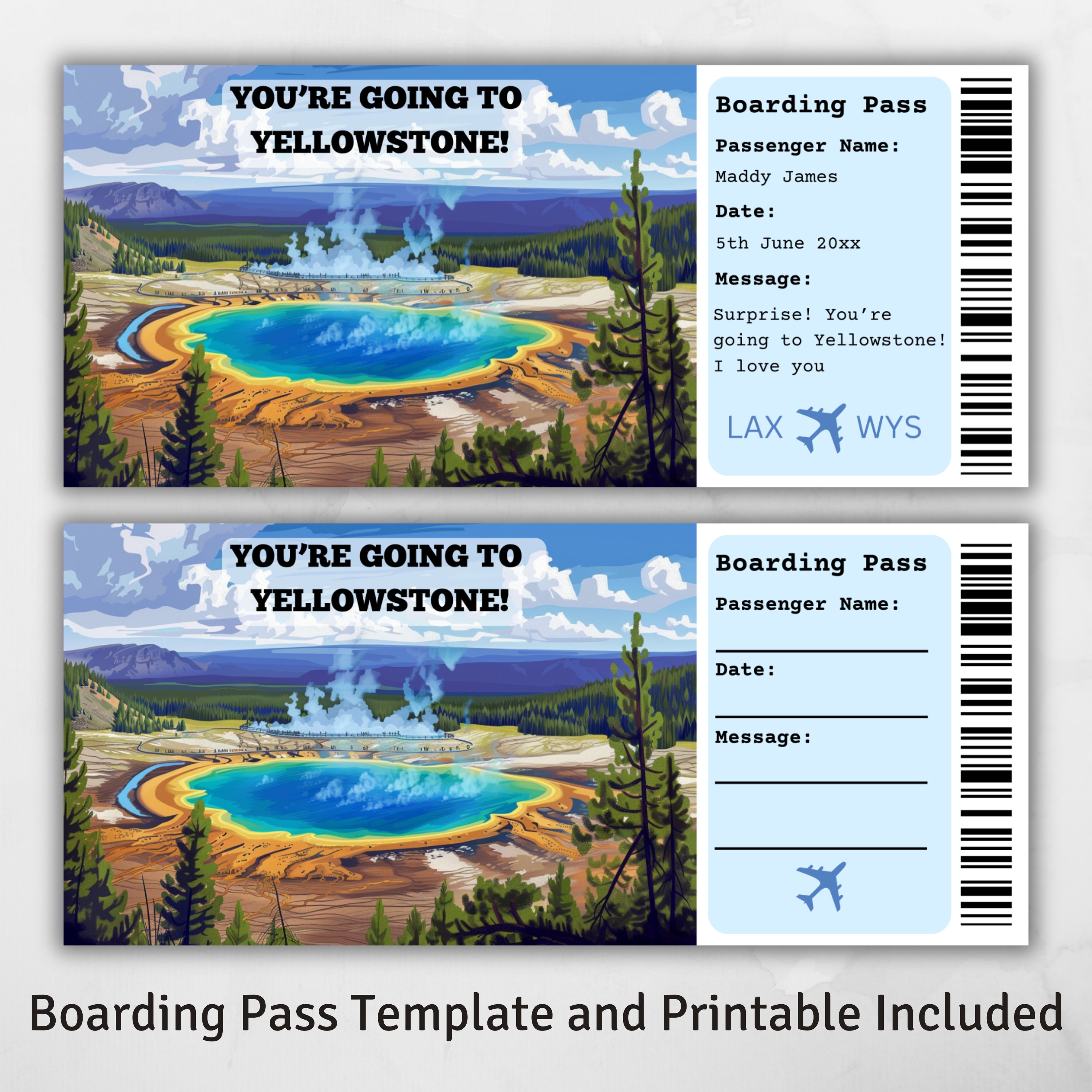 Boarding Pass Yellowstone, Surprise Trip to Yellowstone, Surprise ...