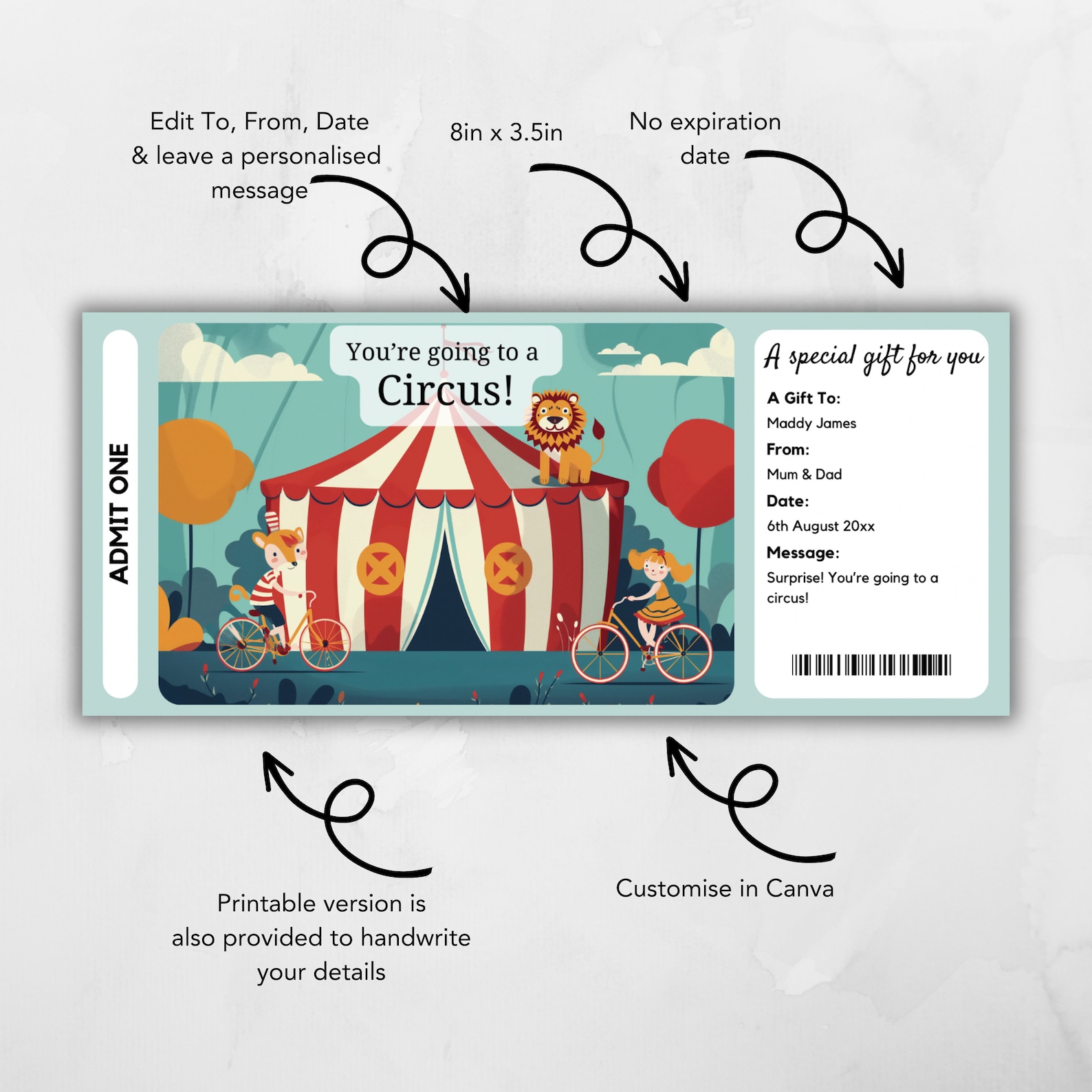 Circus Gift Ticket, Circus Gift Voucher, Surprise Ticket Reveal ...