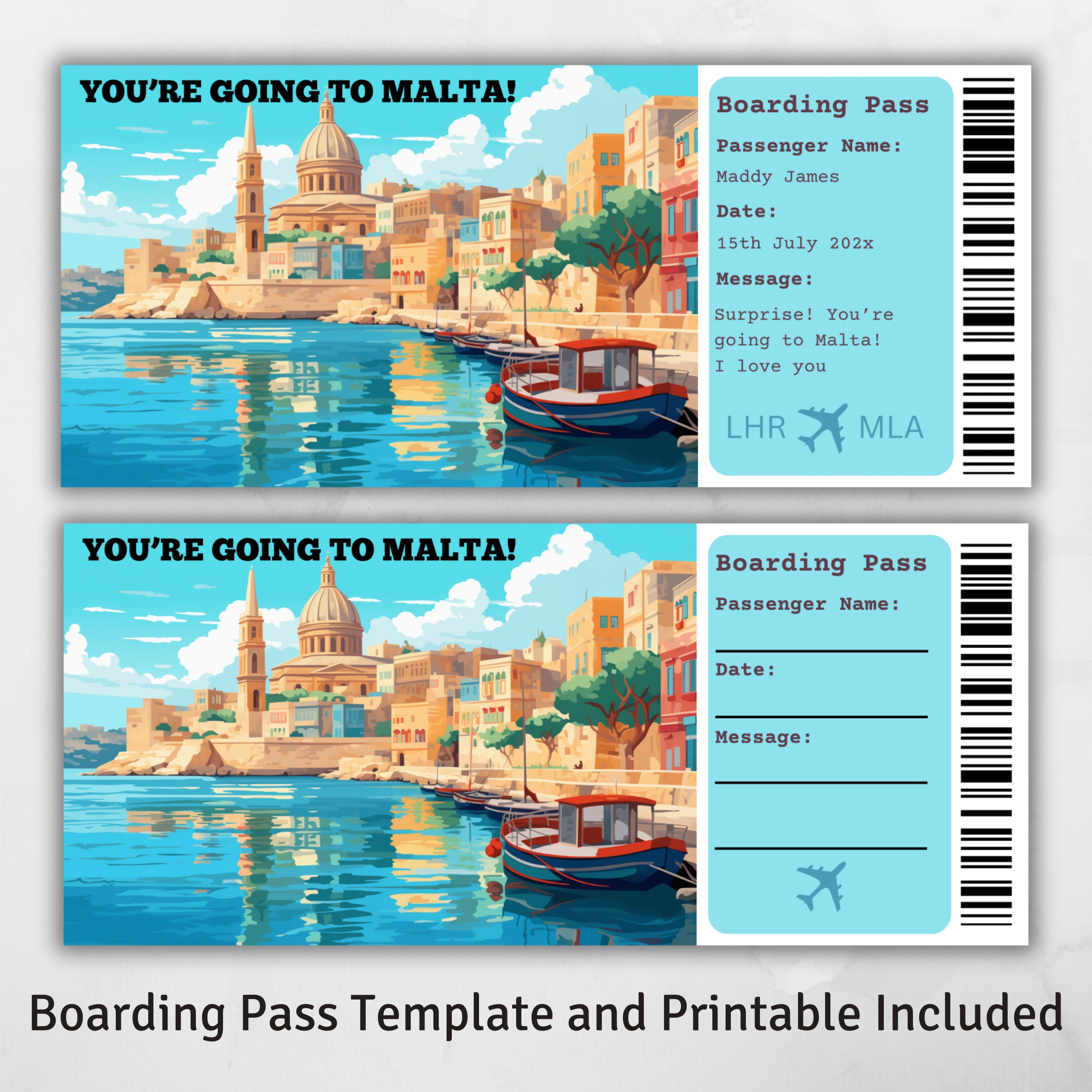 Boarding Pass Malta, Surprise Trip to Malta, Surprise Boarding Pass ...