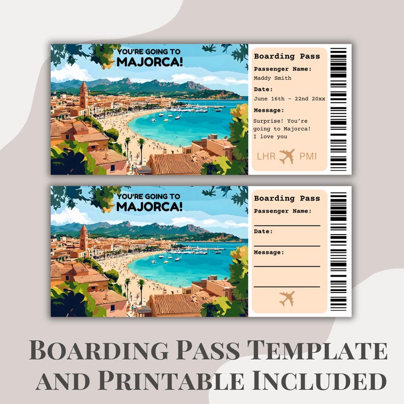 Boarding Pass Majorca, Surprise Boarding Ticket, You're Going to ...
