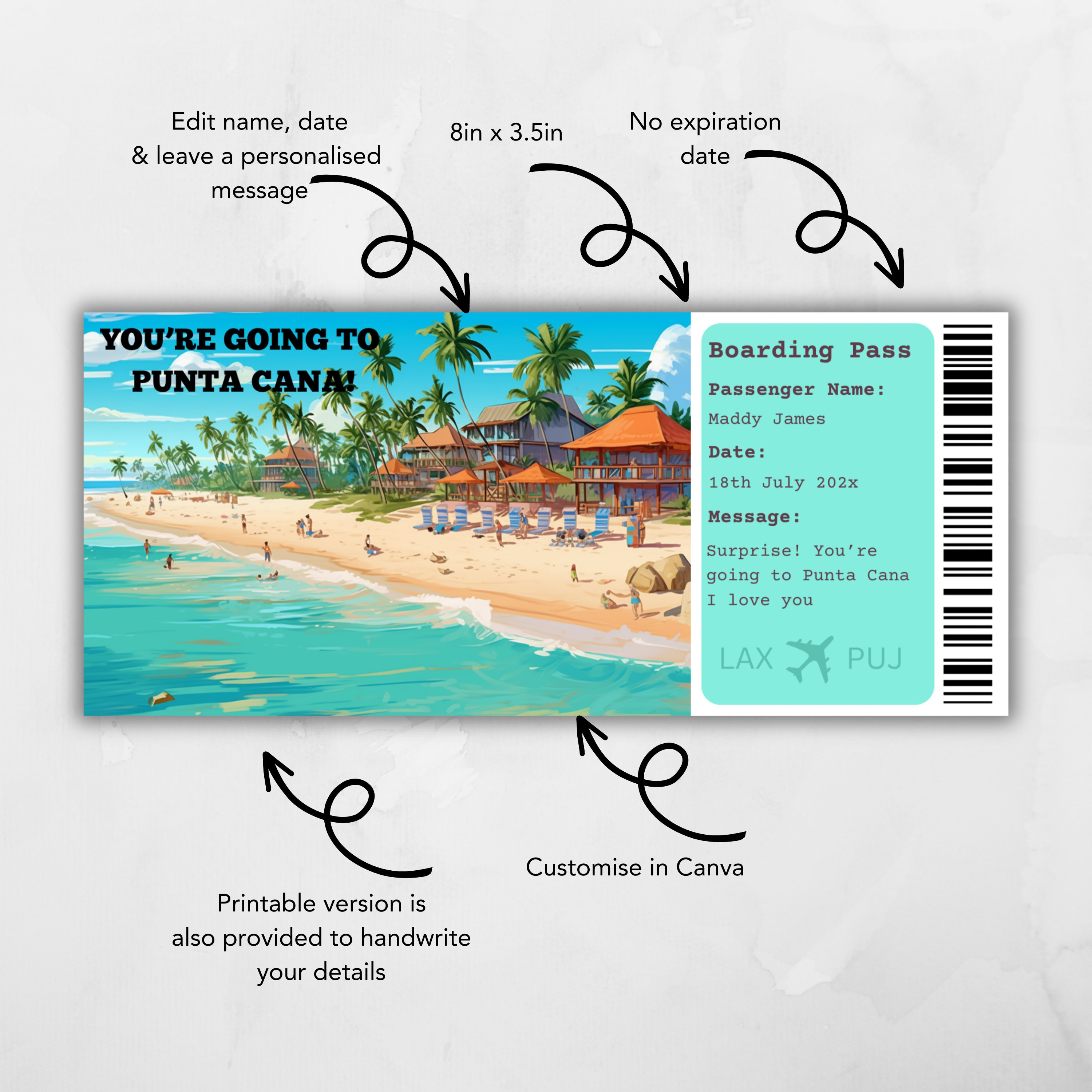 Boarding Pass Punta Cana, You’re Going to Punta Cana, Surprise Trip ...