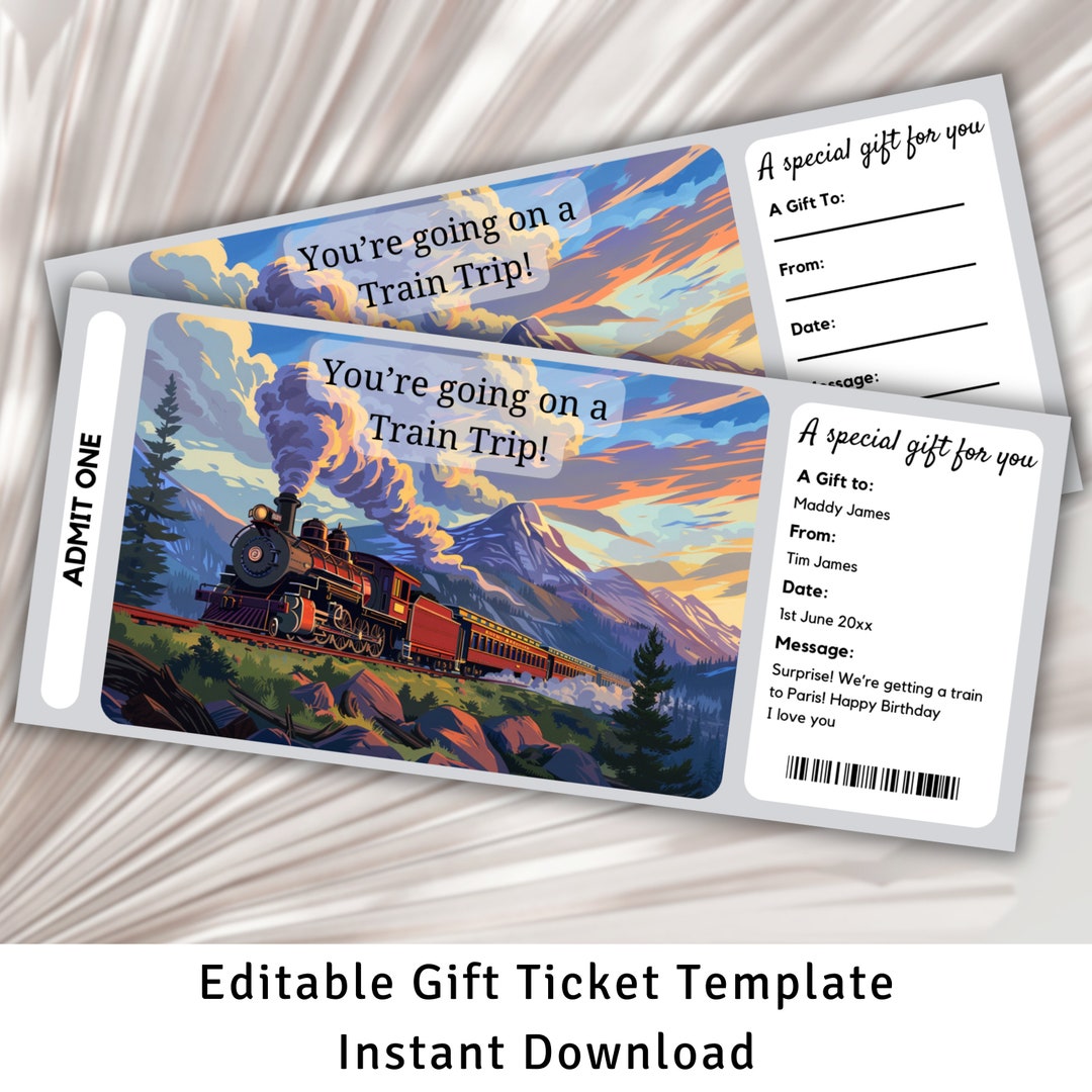 Train Trip Gift Ticket, Train Trip Gift Voucher, Surprise Ticket Reveal ...