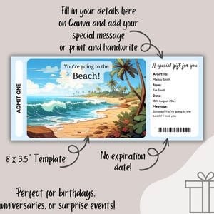 Beach Gift Ticket, Surprise Trip Gift Voucher, Surprise Ticket Reveal ...