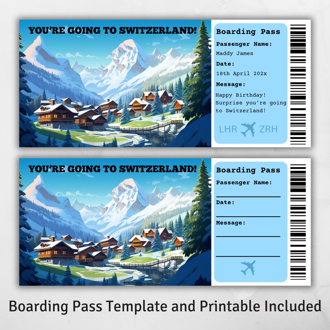 Boarding Pass Switzerland, Surprise Trip to Switzerland, Surprise ...