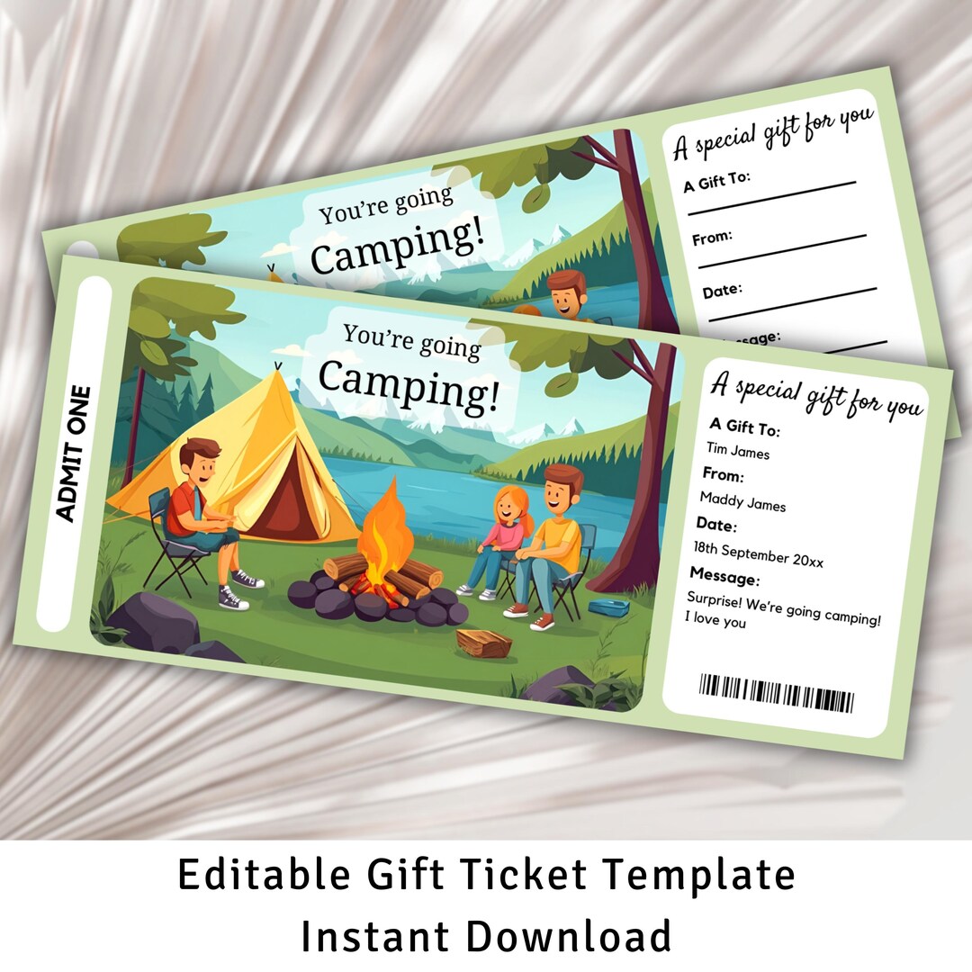 Camping Gift Ticket, Camping Voucher, Surprise Ticket Reveal, Surprise ...