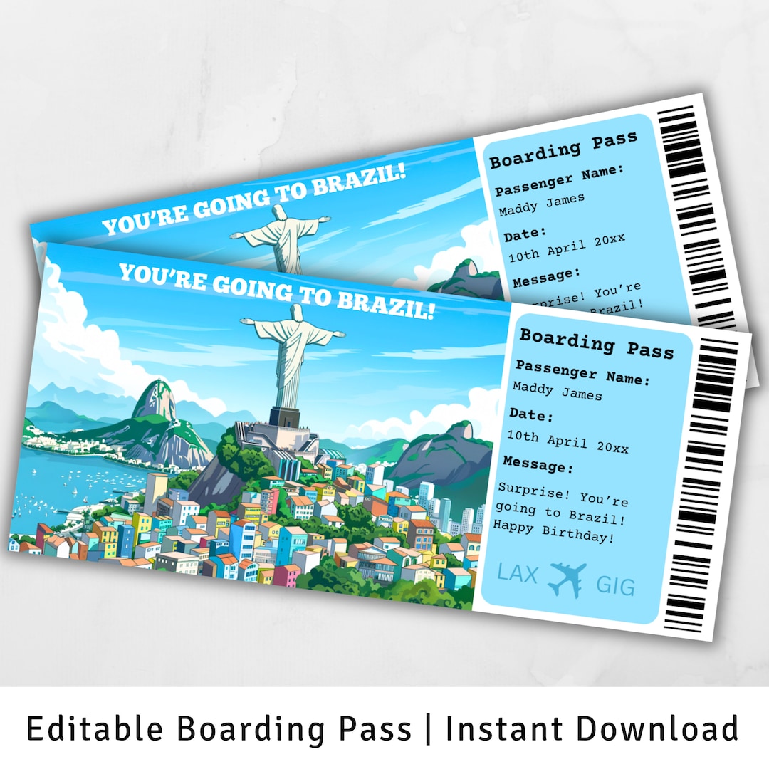 Boarding Pass Brazil, Surprise Boarding Pass Template, Brazil Trip ...