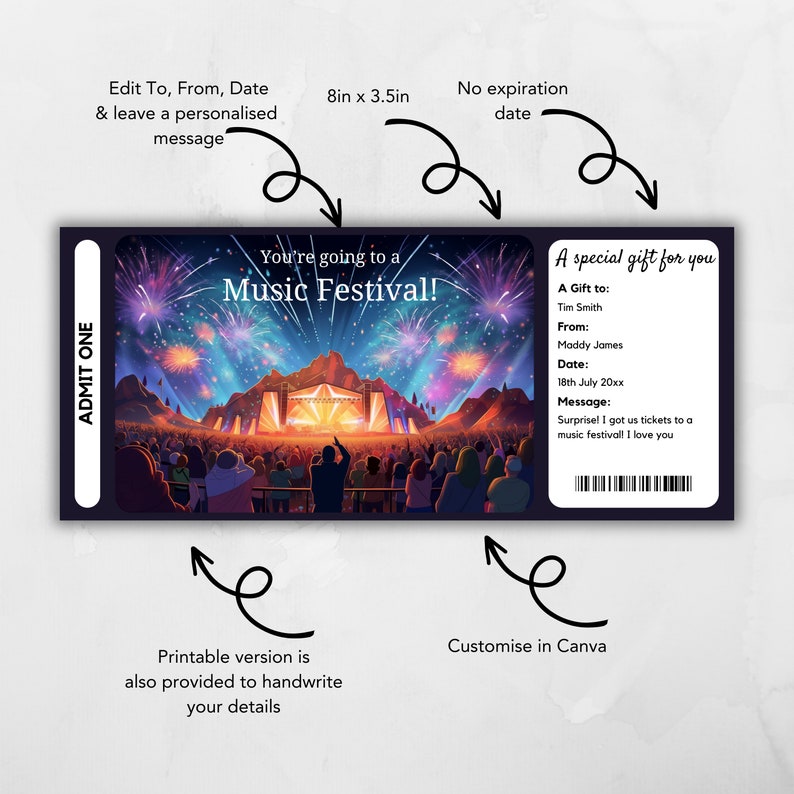 Music Festival Gift Ticket, Music Festival Gift Voucher, Surprise ...