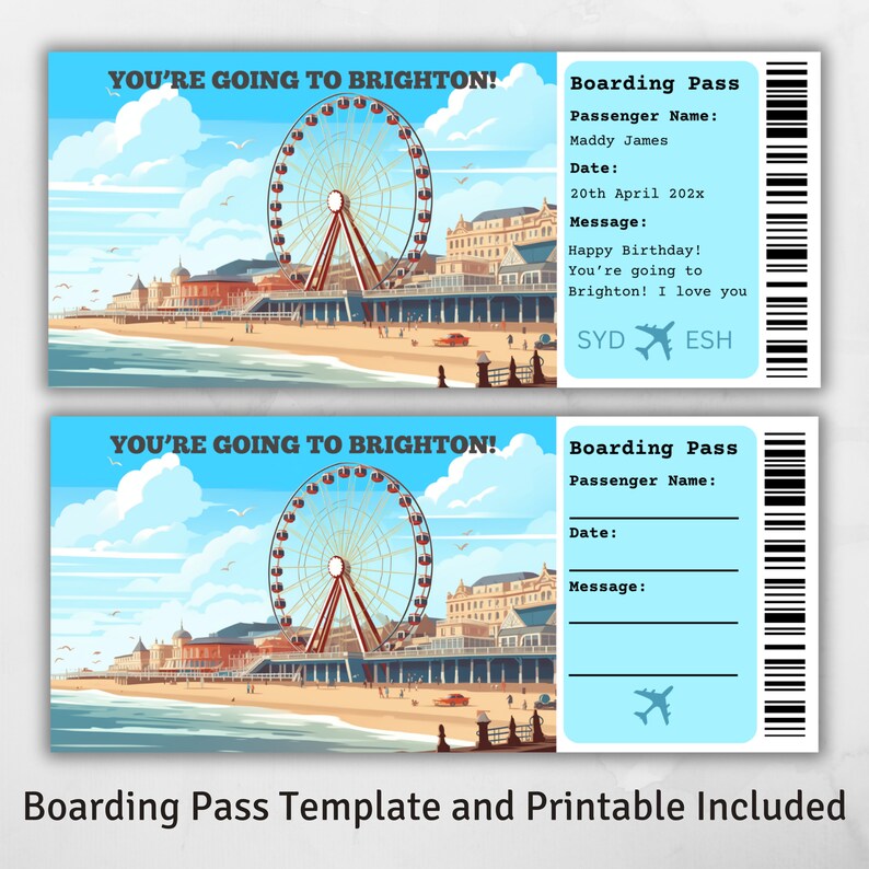 Boarding Pass Brighton, Surprise Trip to Brighton, Flight Ticket ...