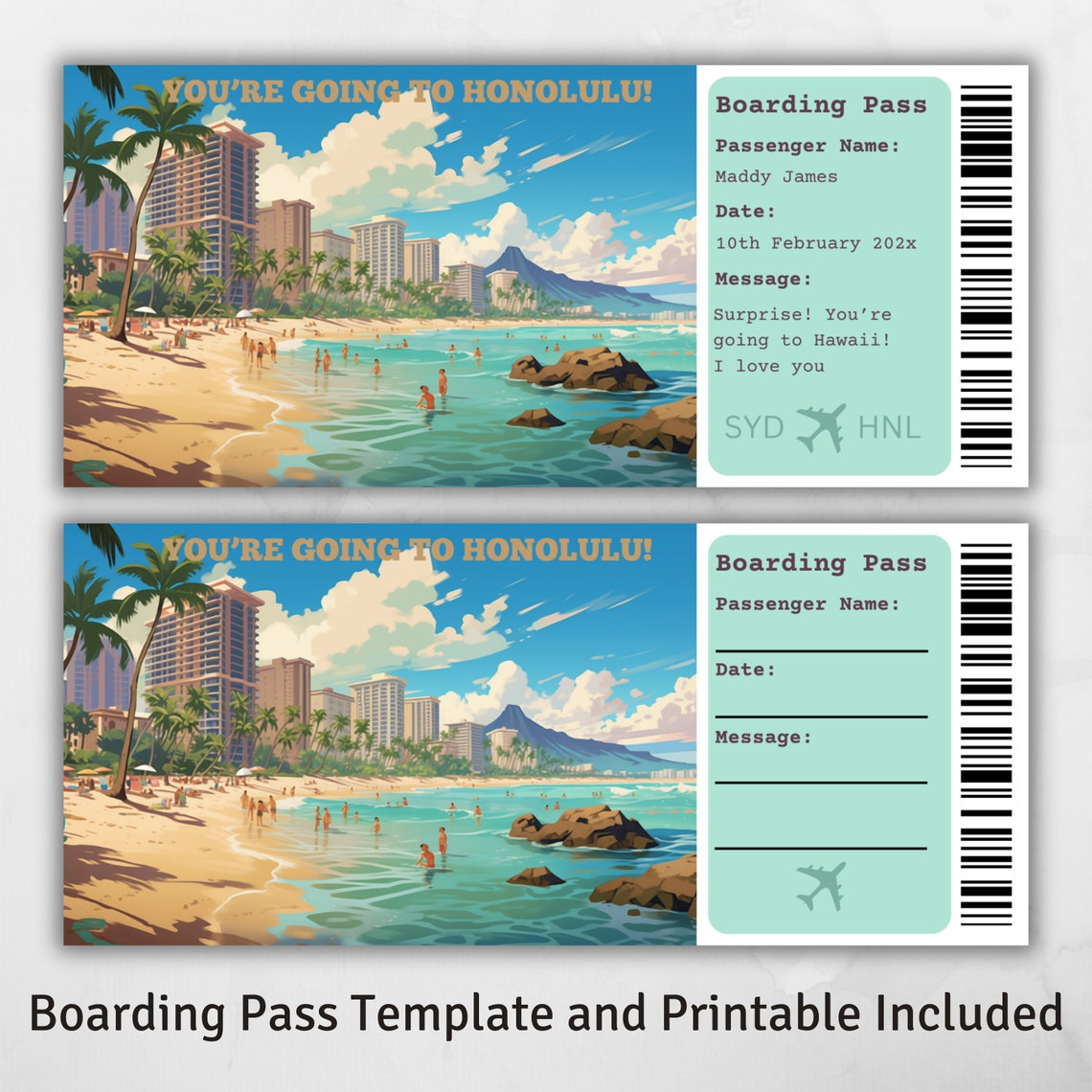Boarding Pass Honolulu, Surprise Trip to Hawaii, Surprise Boarding Pass ...