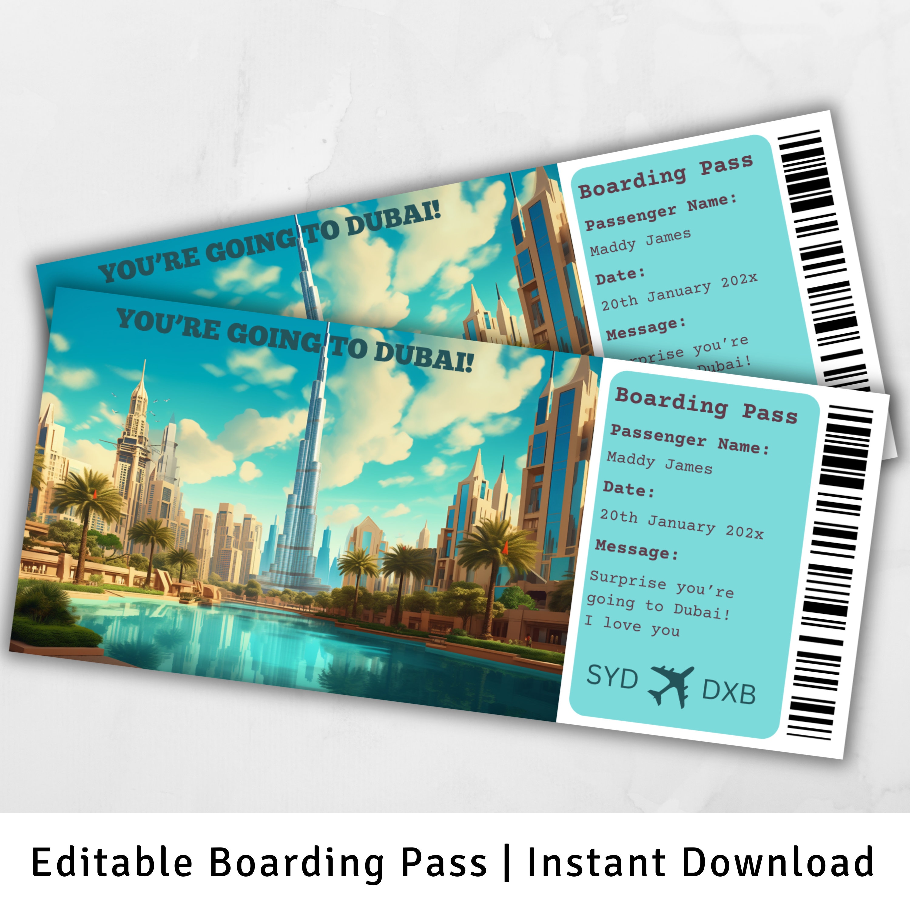 Boarding Pass Dubai, Surprise Trip to Dubai, Surprise Boarding Pass ...