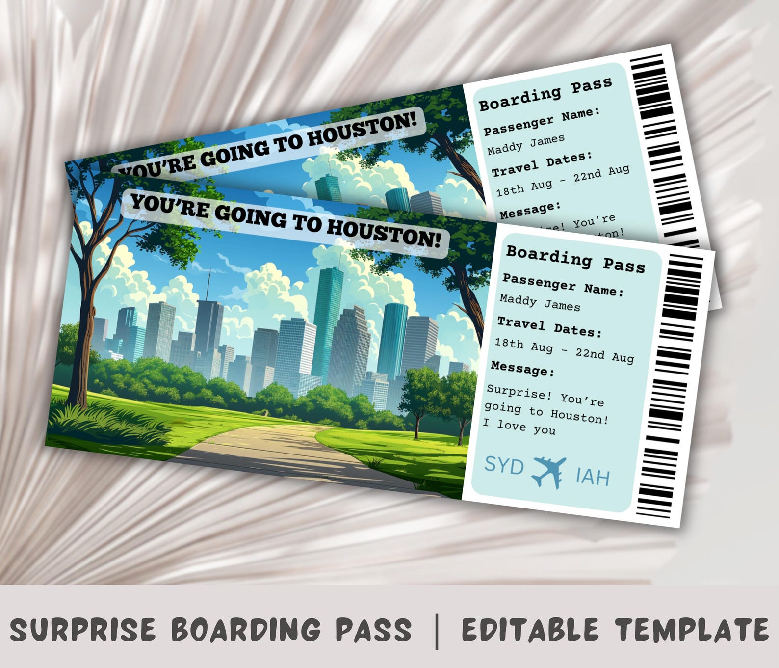 Boarding Pass Houston, Surprise Boarding Pass Template, Houston Trip ...