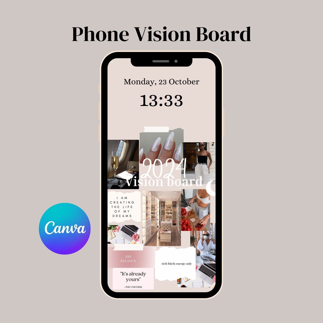 2024 Vision Board, Vision Board Template, Phone Background Vision Board ...