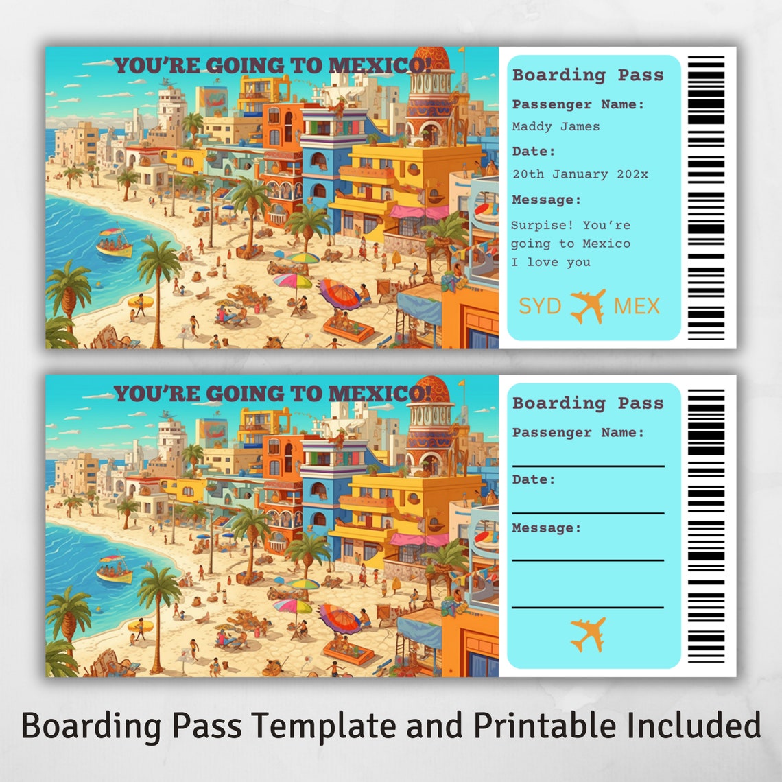 Boarding Pass Mexico, Surprise Trip to Mexico, Surprise Boarding Pass ...