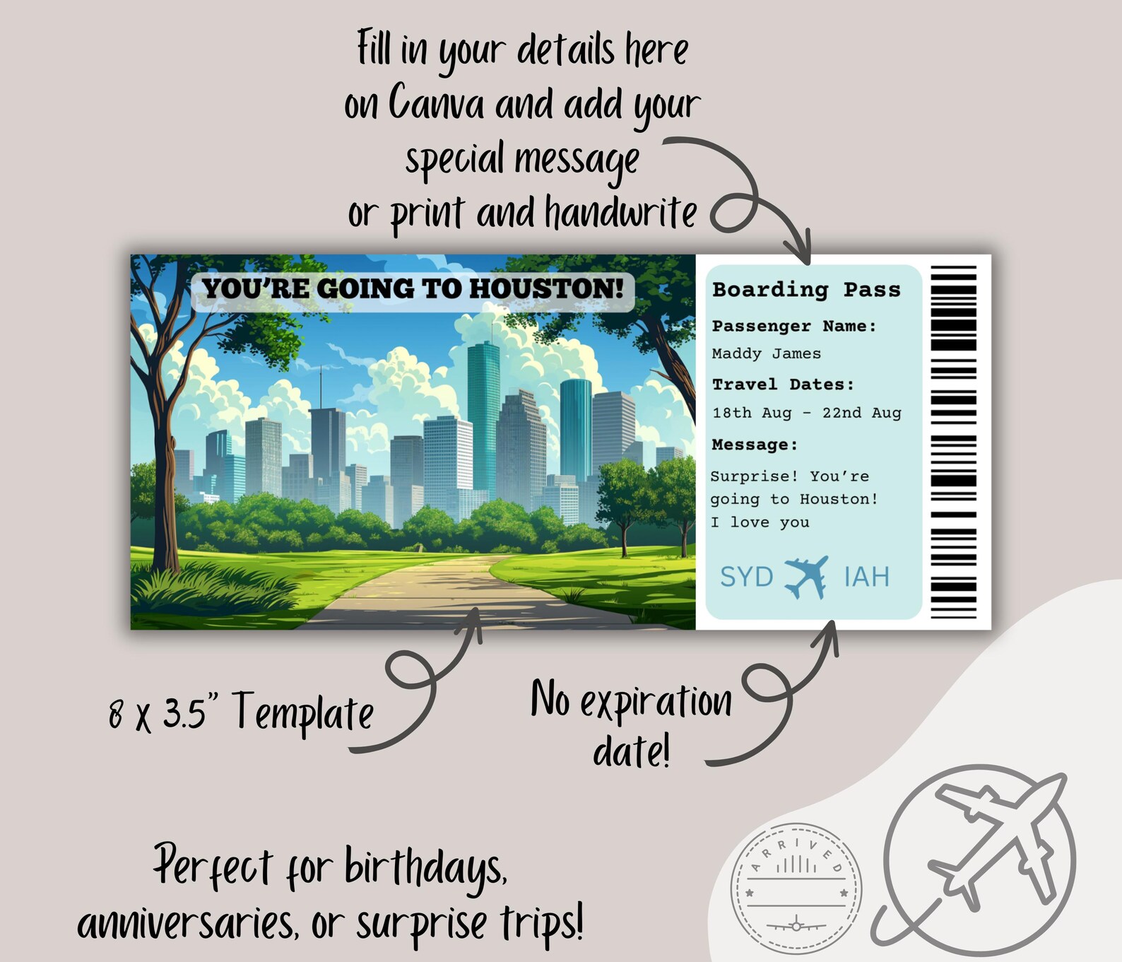 Boarding Pass Houston, Surprise Boarding Pass Template, Houston Trip ...