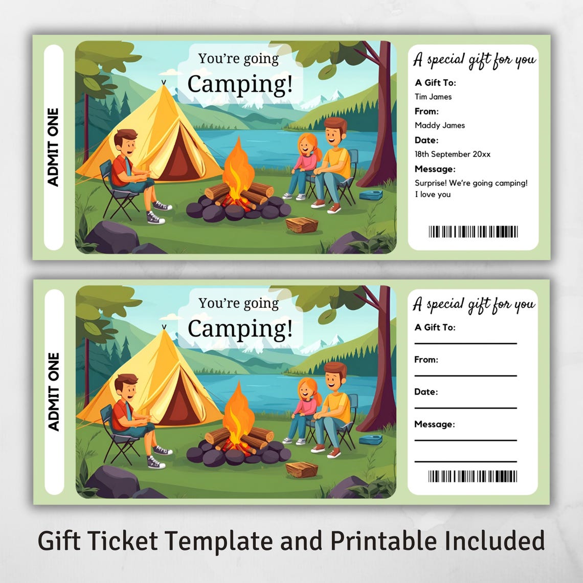 Camping Gift Ticket, Camping Voucher, Surprise Ticket Reveal, Surprise ...