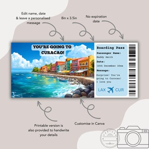 Boarding Pass Curacao, Surprise Boarding Pass Template, Curacao Trip ...