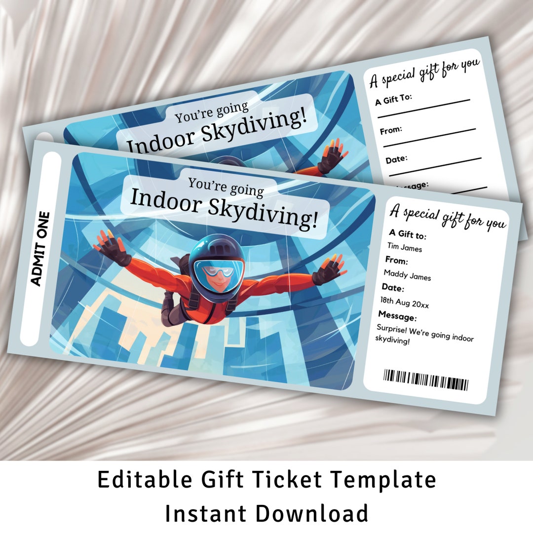 Indoor Skydiving Gift Ticket, Indoor Skydiving Gift Voucher, Surprise ...