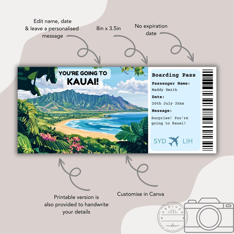 Boarding Pass Kauai, Surprise Trip to Hawaii, Surprise Boarding Pass ...