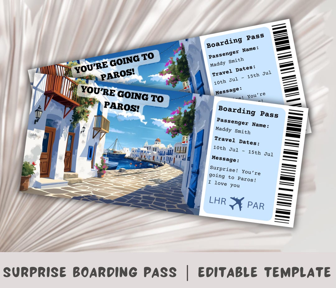 Boarding Pass Paros, Surprise Trip to Paros, Surprise Boarding Pass ...