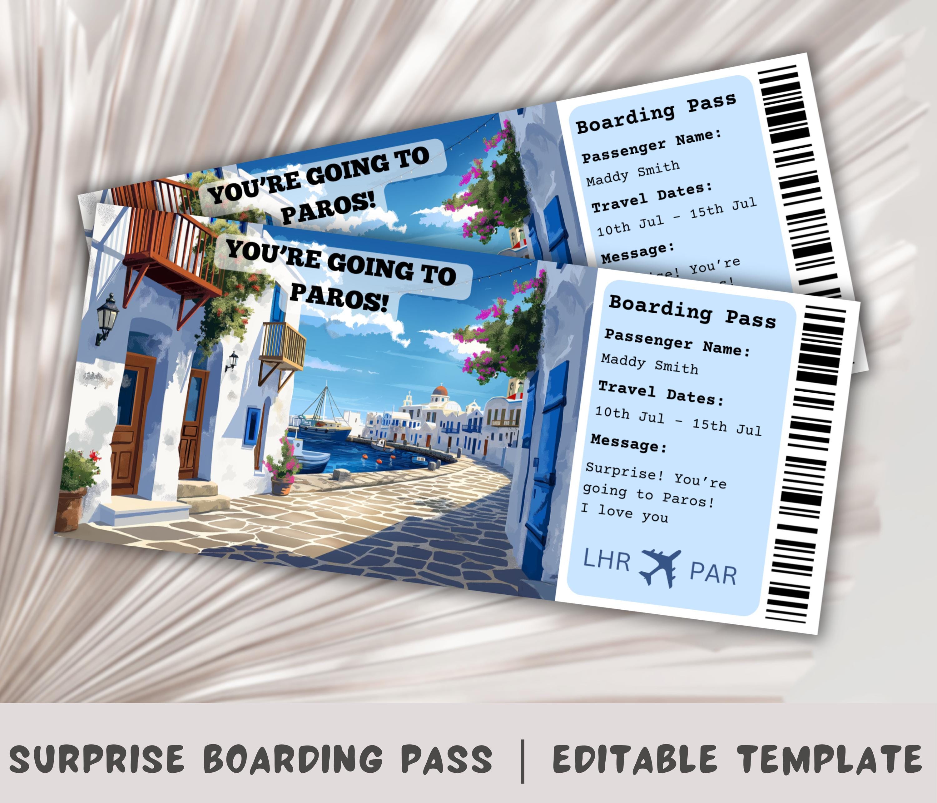 Boarding Pass Paros, Surprise Trip to Paros, Surprise Boarding Pass ...