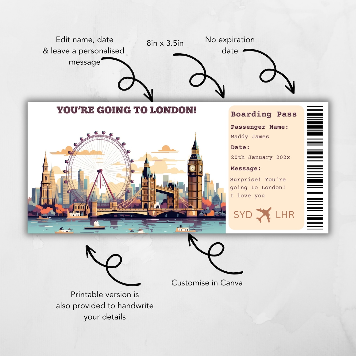 Boarding Pass London, Surprise Trip to London, Surprise Boarding Pass ...
